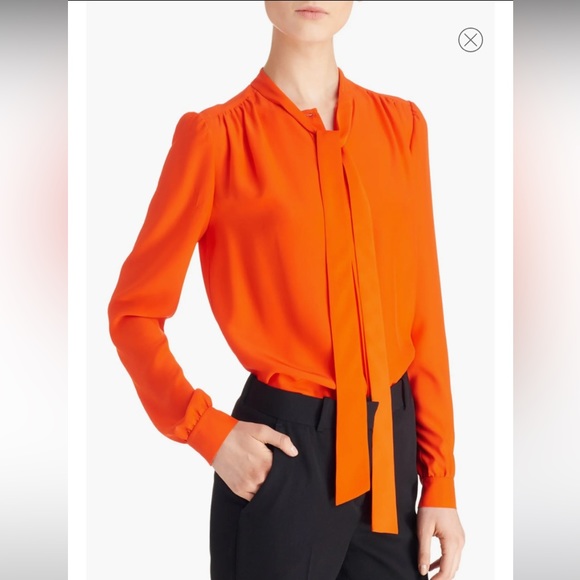 Givenchy | Tops | Givenchy Bright Orange Silk Blouse W Neck Tie | Poshmark
